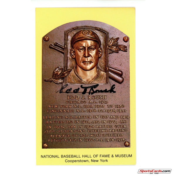Edd Roush Signed Auto Hall of Fame Postcard Plaque - Sportscards.com