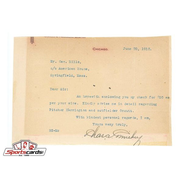 Charles Comiskey (d.1931) Signed Autographed Typed Letter JSA LOA ...